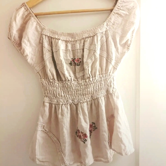 Tops | Pale Pink Floral Embroidered Peasant Blouse | Poshmark